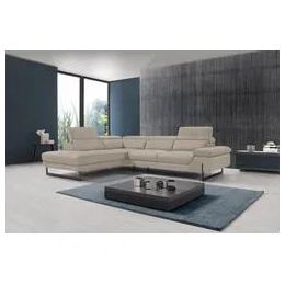 Ecksofa Egoitaliano "Queenie, extravagantes Sofa mit erstklassigem Sitzkomfort" Sofas Gr. B/H/T: 284cm x 95cm x 108cm, Luxus-Microfaser in Lederoptik, Ottomane links, grau (opal grau) mit verstellbarer Armlehne und Kopfteilen für Wohlfühlkomfort