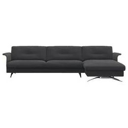 Ecksofa FLEXLUX "Glow Designsofa, bequem und komfortabel durch hochwertigen Sitzaufbau" Sofas Gr. B/H/T: 305cm x 81cm x 158cm, Lederoptik, Chaiselongue rechts, grau (shark grau) L-Form, Modernes skandinavisches Design