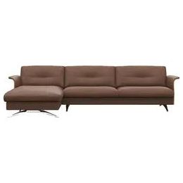 Ecksofa FLEXLUX "Glow Designsofa, bequem und komfortabel durch hochwertigen Sitzaufbau" Sofas Gr. B/H/T: 305cm x 81cm x 158cm, Echtleder, Chaiselongue links, braun (old chestnut braun) L-Form, Modernes skandinavisches Design