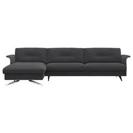 Ecksofa FLEXLUX "Glow Designsofa, bequem und komfortabel durch hochwertigen Sitzaufbau" Sofas Gr. B/H/T: 305cm x 81cm x 158cm, Lederoptik, Chaiselongue links, grau (shark grau) L-Form, Modernes skandinavisches Design