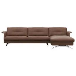 Ecksofa FLEXLUX "Glow Designsofa, bequem und komfortabel durch hochwertigen Sitzaufbau" Sofas Gr. B/H/T: 305cm x 81cm x 158cm, Echtleder, Chaiselongue rechts, braun (old chestnut braun) L-Form, Modernes skandinavisches Design