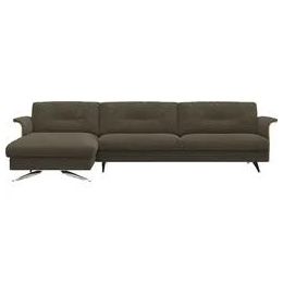 Ecksofa FLEXLUX "Glow Designsofa, bequem und komfortabel durch hochwertigen Sitzaufbau" Sofas Gr. B/H/T: 305cm x 81cm x 158cm, Lederoptik, Chaiselongue links, braun (camel braun) L-Form, Modernes skandinavisches Design