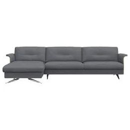 Ecksofa FLEXLUX "Glow Designsofa, bequem und komfortabel durch hochwertigen Sitzaufbau" Sofas Gr. B/H/T: 305cm x 81cm x 158cm, Bouclé, Chaiselongue links, blau (navy blau) L-Form, Modernes skandinavisches Design