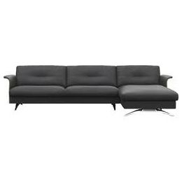 Ecksofa FLEXLUX "Glow Designsofa, bequem und komfortabel durch hochwertigen Sitzaufbau" Sofas Gr. B/H/T: 305cm x 81cm x 158cm, Echtleder, Chaiselongue rechts, schwarz (deep schwarz) L-Form, Modernes skandinavisches Design