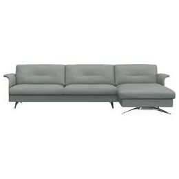 Ecksofa FLEXLUX "Glow Designsofa, bequem und komfortabel durch hochwertigen Sitzaufbau" Sofas Gr. B/H/T: 305cm x 81cm x 158cm, Bouclé, Chaiselongue rechts, blau (sky blau) L-Form, Modernes skandinavisches Design