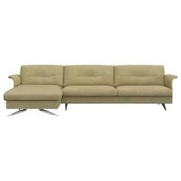 Ecksofa FLEXLUX "Glow Designsofa, bequem und komfortabel durch hochwertigen Sitzaufbau" Sofas Gr. B/H/T: 305cm x 81cm x 158cm, Bouclé, Chaiselongue links, gelb (mustard gelb) L-Form, Modernes skandinavisches Design