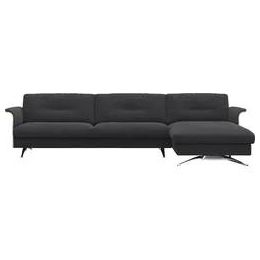 Ecksofa FLEXLUX "Glow Designsofa, bequem und komfortabel durch hochwertigen Sitzaufbau" Sofas Gr. B/H/T: 305cm x 81cm x 158cm, Lederoptik, Chaiselongue rechts, schwarz (gorilla schwarz) L-Form, Modernes skandinavisches Design