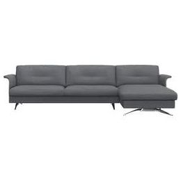 Ecksofa FLEXLUX "Glow Designsofa, bequem und komfortabel durch hochwertigen Sitzaufbau" Sofas Gr. B/H/T: 305cm x 81cm x 158cm, Bouclé, Chaiselongue rechts, blau (navy blau) L-Form, Modernes skandinavisches Design