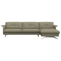 Ecksofa FLEXLUX "Glow Designsofa, bequem und komfortabel durch hochwertigen Sitzaufbau" Sofas Gr. B/H/T: 305cm x 81cm x 158cm, Bouclé, Chaiselongue rechts, grün (fall grün) L-Form, Modernes skandinavisches Design