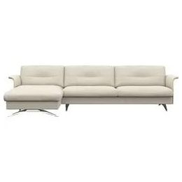 Ecksofa FLEXLUX "Glow Designsofa, bequem und komfortabel durch hochwertigen Sitzaufbau" Sofas Gr. B/H/T: 305cm x 81cm x 158cm, Echtleder, Chaiselongue links, weiß (warm weiß) L-Form, Modernes skandinavisches Design