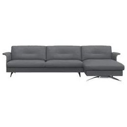 Ecksofa FLEXLUX "Glow, super bequem durch hochwertigem Sitzaufbau mit Federkern, L-Form" Sofas Gr. B/H/T: 305cm x 81cm x 158cm, Bouclé, Chaiselongue rechts, blau (navy blau) Modernes skandinavisches Design