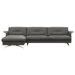 Ecksofa FLEXLUX "Glow, super bequem durch hochwertigem Sitzaufbau mit Federkern, L-Form" Sofas Gr. B/H/T: 305cm x 81cm x 158cm, Echtleder, Chaiselongue links, grau (warm mineral grau) Modernes skandinavisches Design