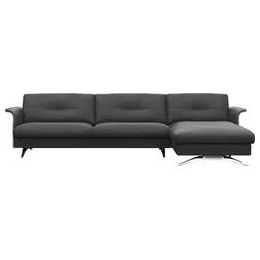 Ecksofa FLEXLUX "Glow, super bequem durch hochwertigem Sitzaufbau mit Federkern, L-Form" Sofas Gr. B/H/T: 305cm x 81cm x 158cm, Echtleder, Chaiselongue rechts, schwarz (deep schwarz) Modernes skandinavisches Design