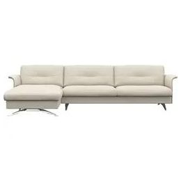 Ecksofa FLEXLUX "Glow, super bequem durch hochwertigem Sitzaufbau mit Federkern, L-Form" Sofas Gr. B/H/T: 305cm x 81cm x 158cm, Echtleder, Chaiselongue links, weiß (warm weiß) Modernes skandinavisches Design