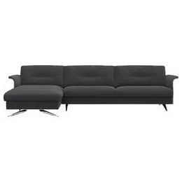 Ecksofa FLEXLUX "Glow, super bequem durch hochwertigem Sitzaufbau mit Federkern, L-Form" Sofas Gr. B/H/T: 305cm x 81cm x 158cm, Lederoptik, Chaiselongue links, grau (shark grau) Modernes skandinavisches Design