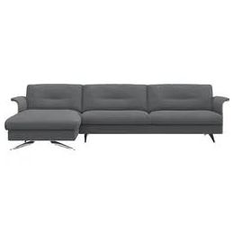 Ecksofa FLEXLUX "Glow, super bequem durch hochwertigem Sitzaufbau mit Federkern, L-Form" Sofas Gr. B/H/T: 305cm x 81cm x 158cm, Lederoptik, Chaiselongue links, grau (elephant grau) Modernes skandinavisches Design