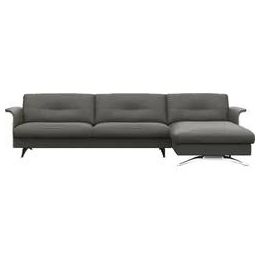 Ecksofa FLEXLUX "Glow, super bequem durch hochwertigem Sitzaufbau mit Federkern, L-Form" Sofas Gr. B/H/T: 305cm x 81cm x 158cm, Echtleder, Chaiselongue rechts, grau (warm mineral grau) Modernes skandinavisches Design