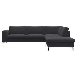 Ecksofa FLEXLUX "Fiore, super Sitzkomfort durch Kaltschaum im Sitz, L-Form" Sofas Gr. B/H/T: 273cm x 85cm x 225cm, Lederoptik, Ottomane rechts, schwarz (gorilla blac) breite Armlehnen, Füße Alu+schwarz