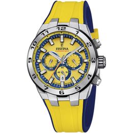 Chronograph Festina "Chrono Bike 2024", gelb (gelb, blau), Armbanduhren, Herren, Armbanduhr, Quarzuhr, Herrenuhr, Stoppfunktion, bis 10 bar wasserdicht