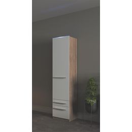 Kleiderschrank Priess "Schrank Garderobe Wäscheschrank Barcelona in 5 Breiten" Schränke Gr. B/H/T: 48cm x 193cm x 36cm, Türanschlag rechts, mit Beleuchtung,, weiß (struktureichefarben hell, weiß) viel Stauraum, geräumige Schubkästen, mit Spiegel, MADE IN GERMANY