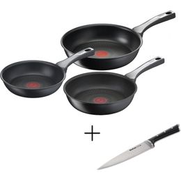 Pfannen-Set Tefal "Unlimited On + Ice Force Kochmesser" Pfannen Gr. Ø 28cm, schwarz (edelstahlfarben, schwarz) Pfannenset Antihaft-Pfannen, inkl. Kochmesser 20 cm, Induktion