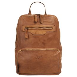 Cityrucksack Samantha Look Gr. B/H/T: 36cm x 26cm x 13cm, braun (cognac), Rindsleder, Leder, unifarben, leicht glänzend, Rucksäcke, echt Leder, Made in Italy