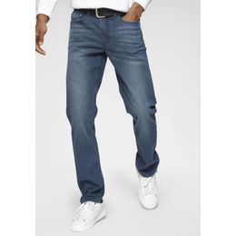 H.I.S. Slim-fit-Jeans H.I.S "FLUSH" Gr. 32, Länge 36, blau (dunkelblau, used), Herren, Denim/Jeans, Obermaterial: 76% Baumwolle, 16% Polyester, 7% Viskose, 1% Elasthan, Abriebeffekte, Jeans, schmale Beinform, mit Used-Effekten, niedrige Leibhöhe