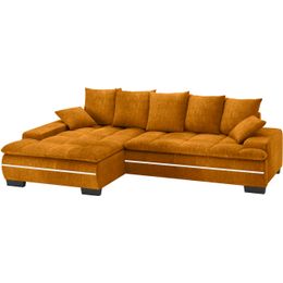 Ecksofa Inosign "Haiti II, L-Form" Sofas Gr. B/H/T: 280cm x 87cm x 180cm, Velours, Recamiere links, Polsterecke mit RGB-LED inkl. Fernbedienung, orange (dolce 9 curry) RGB-LED Beleuchtung, Kaltschaum, wahlweise mit Bett, Bettkasten