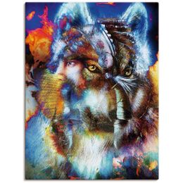 Wandbild Artland "Indischer Krieger mit Wolf", bunt, B:90cm H:120cm, Canvas, Leinwand, Bilder, als Leinwandbild, Poster, Wandaufkleber in verschied. Größen