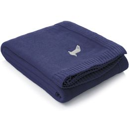 Möve Wolldecke MÖVE "Cozy Strickdecke", blau (navy), B:130cm L:170cm, Wolle, Wohndecken, Herrlich weich und hautsympathisch