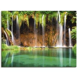 Wandbild Artland "Schöner Wasserfall im Wald", grün, B:120cm H:90cm, Canvas, Leinwand, Bilder, als Leinwandbild, Poster in verschied. Größen