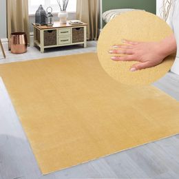 Teppich my home "Arabell, Kunstfellteppich" Gr. 7, gold (goldfarben), B:240cm H:16mm L:340cm, Polyester, Teppiche, flauschig, kuschelig, Felloptik, Anti-Rutsch-Unterseite, Waschbar