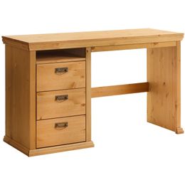 Schreibtisch Home Affaire "Konrad", beige (natur), B:129cm H:76cm T:48cm, Tische, aus zertifiziertem Massivholz, mit Schubladen, Breite 129 cm