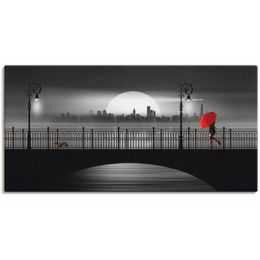 Wandbild Artland "Die Brücke im Regen", schwarz, B:150cm H:75cm, Canvas, Leinwand, Bilder, als Leinwandbild, Poster in verschied. Größen