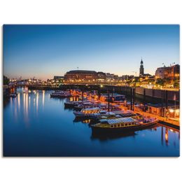 Wandbild Artland "Hamburg Hafen Panorama mit Michel", beige (naturfarben), B:120cm H:90cm, Bilder, als Alubild, Outdoorbild, Leinwandbild, Poster in verschied. Größen