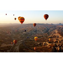 Leinwandbild queence "Ballonfahrt", beige (natur), B:90cm H:60cm, Leinwand, Bilder, Akustikbild mit sehr guten Schallabsorptions-Eigenschaften