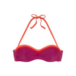 Bügel-Bandeau-Bikini-Top s.Oliver "Yella", Damen, Gr. 36, Cup C, bunt (berry, orange), Recycling-Polyamid, kontrastfarbene Details, unifarben, Bikini-Oberteile, mit kontrastfarbenen Details