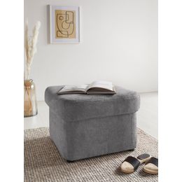 Hocker DOMO collection "Papenburg", grau, B:57cm H:41cm T:57cm, Luxus-Microfaser (100% Polyester), Struktur ( 90% Polyester, 10% Polyacryl), Microfaser PRIMABELLE (100% Polyester), Kunstleder SOFTLUX, Chenilleoptik (95% Polyester, 5% Polyamid), Webstoff (100% Polyester), Hocker, Polsterhocker, in großer Farbvielfalt