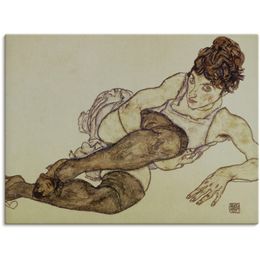 Wandbild Artland "Liegende Frau mit grünen Strümpfen. 1917", beige (natur), B:120cm H:90cm, Canvas, Leinwand, Bilder, als Leinwandbild in verschied. Größen