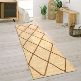 Teppich Paco Home "Skive 685", beige (creme), B:80cm H:13mm L:250cm, Jute, Teppiche, handgeflochten, Rauten Muster, Naturfaser, auch als Läufer