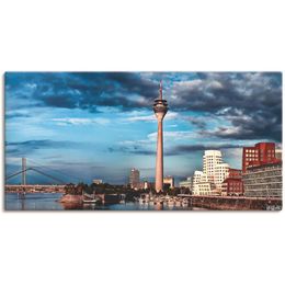 Leinwandbild Artland "Düsseldorf Skyline I", blau, B:150cm H:75cm, Canvas, Leinwand, Bilder, auf Keilrahmen gespannt