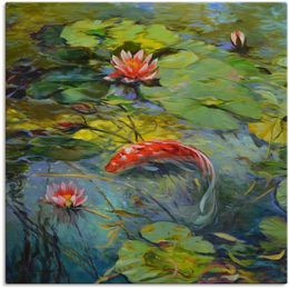 Leinwandbild Artland "Roter Koi", grün, B:100cm H:100cm, Canvas, Leinwand, Bilder, auf Keilrahmen gespannt