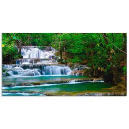 Küchenrückwand Artland "Tiefen Wald Wasserfall" Spritzschutzwände Gr. B/H: 100cmx50cm, grün Alu Spritzschutz mit Klebeband, einfache Montage