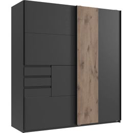 Schwebetürenschrank wimex "Coburg, Kleiderschrank Made in Germany", graphit, viking oak, B:180cm H:198cm T:65cm, Spanplatte, Schränke, mit Akustikpaneel Optik oder Holzoptik eichefarben, 180cm breit