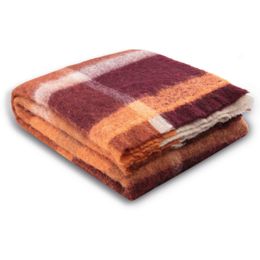 Plaid Biederlack "Mohair Look", orange (terra, rot), B:130cm L:190cm, Polyacryl, Polyester, Wolle, Polyamid, Wohndecken, mit Franse