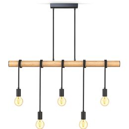 Pendelleuchte B.K.LICHT "BK_PL1339 Holz-Pendellampe, Schwarz matt, Hängelampe Esstisch" Lampen Gr. H: 103,00cm, schwarz 5-flammig, E27-Fassung, ohne Leuchtmittel (max. 60W), L: 90cm