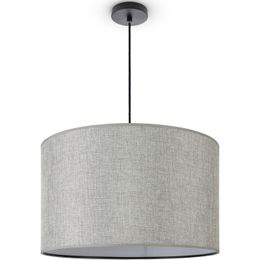 Pendelleuchte Paco Home "HUGO CANVAS UNI COLOR" Lampen Gr. Ø 45,5cm H: 27cm, grau (grau schwarz) Wohnzimmer Stoff Lampenschirm Skandinavisch Uni Pendelleuchte Modern