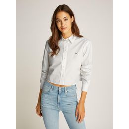 Hemdbluse Tommy Jeans "TJW CRP RLX POPLIN SHIRT" Gr. L (40), beige (ecru), Damen, Popeline, Obermaterial: 100% Baumwolle, unifarben, Blusen, in verkürzter Länge, mit Logostickerei