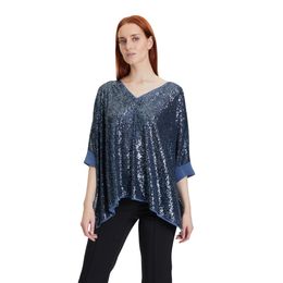 Shirtbluse Vera Mont "Vera Mont Cape im Glitzer-Look", Damen, Gr. 42, blau (light blau, light blau), Obermaterial: 93% Polyester, 7% Elasthan. Besatz: 100% Polyester., festlich, oversize normal, V-Ausschnitt, 3/4-Ärmel, Blusen