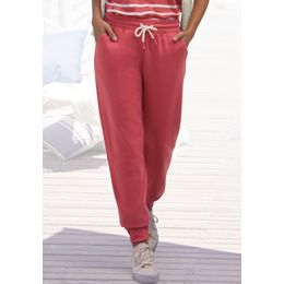 H.I.S. Sweathose H.I.S, Damen, Gr. 32/34, N-Gr, rot, Obermaterial: 60% Baumwolle, 40% Polyester, unifarben, casual, bequem lang, Hosen, mit elastischem Tunnelzugbund